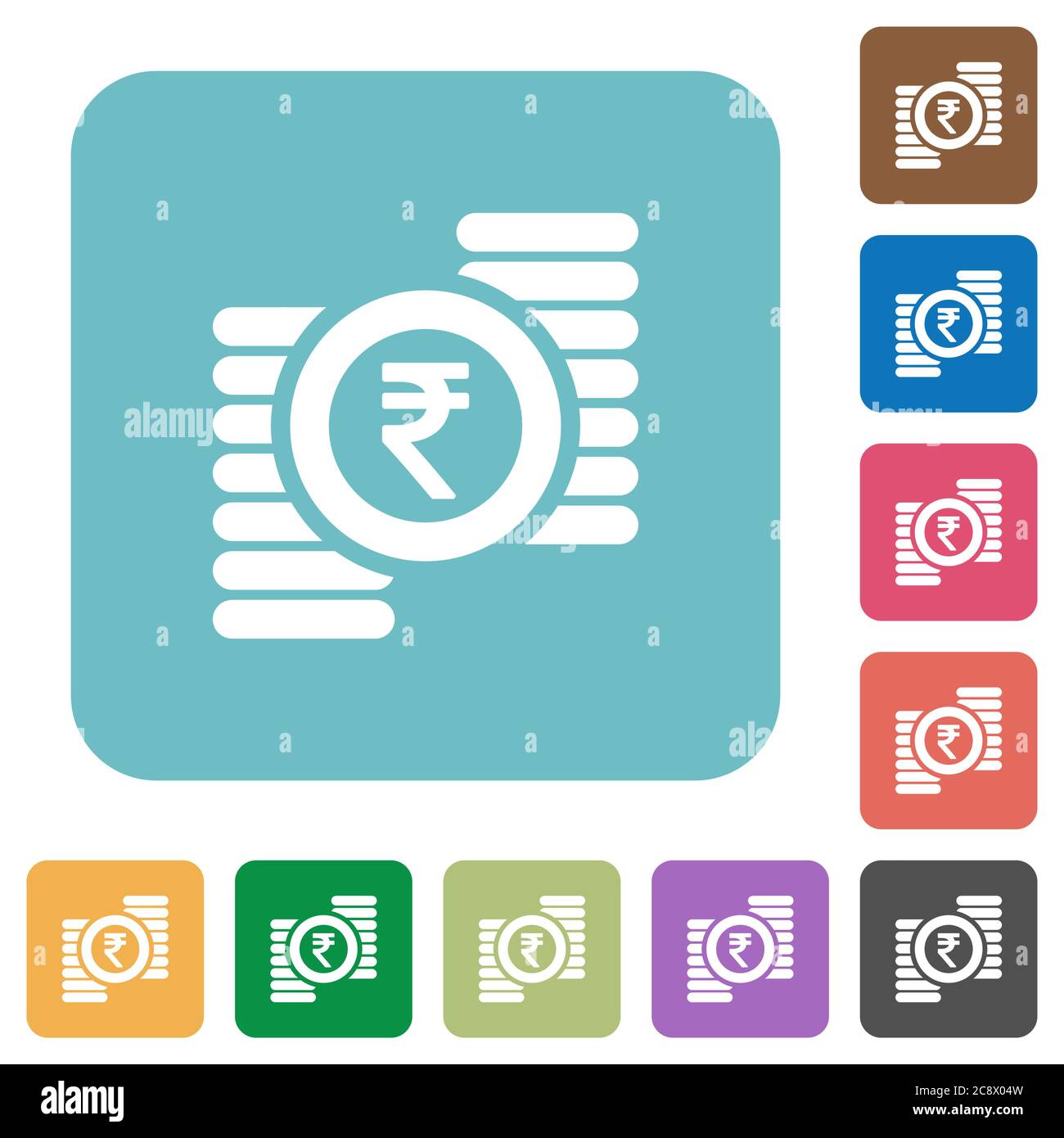 Flat indian Rupee coins icons on rounded square color backgrounds Stock ...