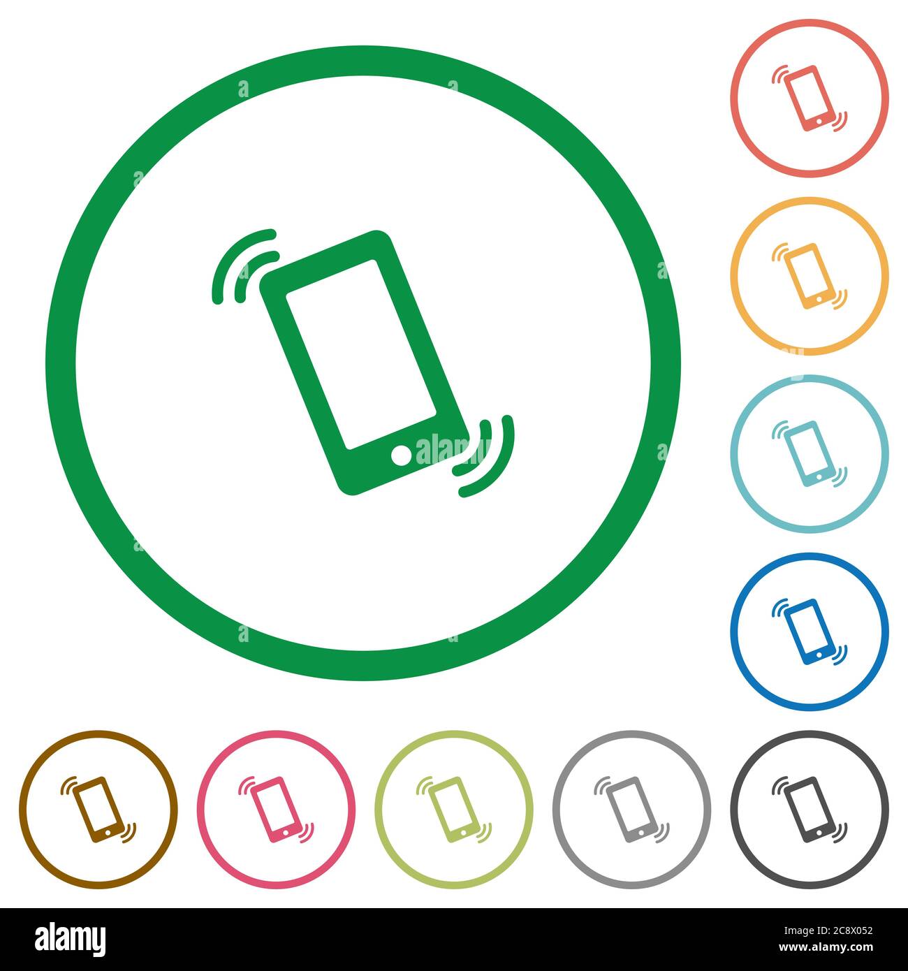 Set of ringing phone color round outlined flat icons on white ...