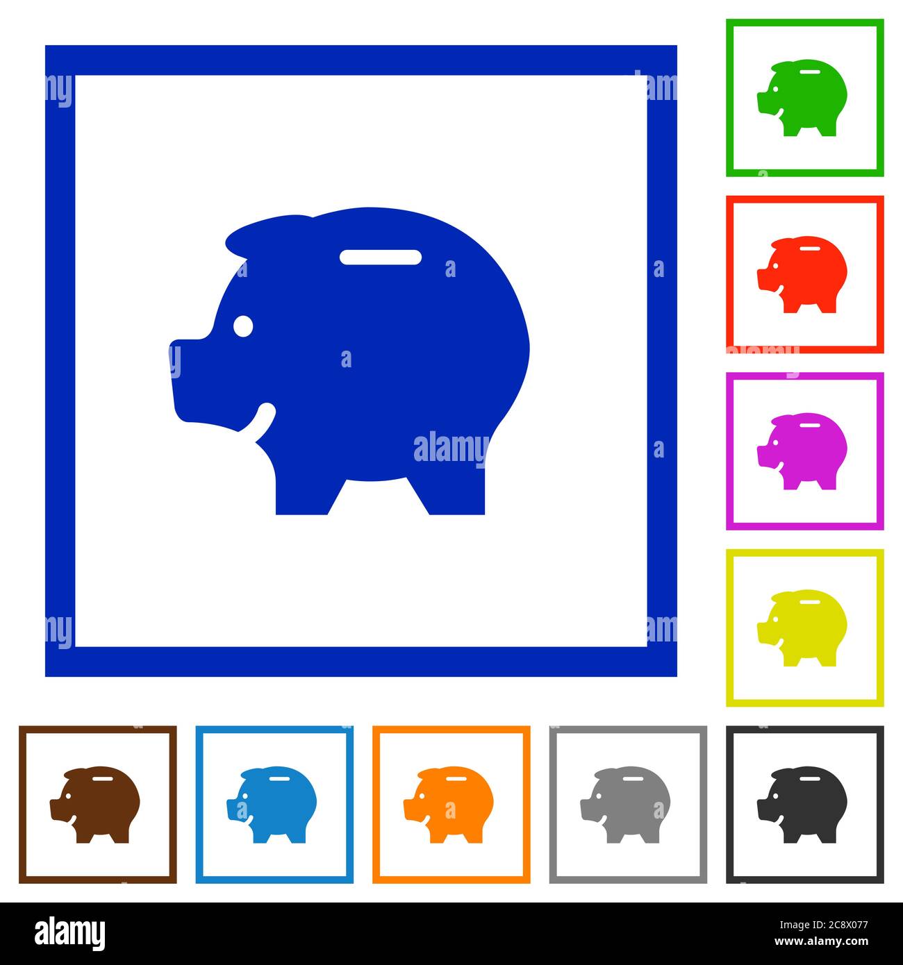 Set of color square framed piggy bank flat icons Stock Vector Image ...