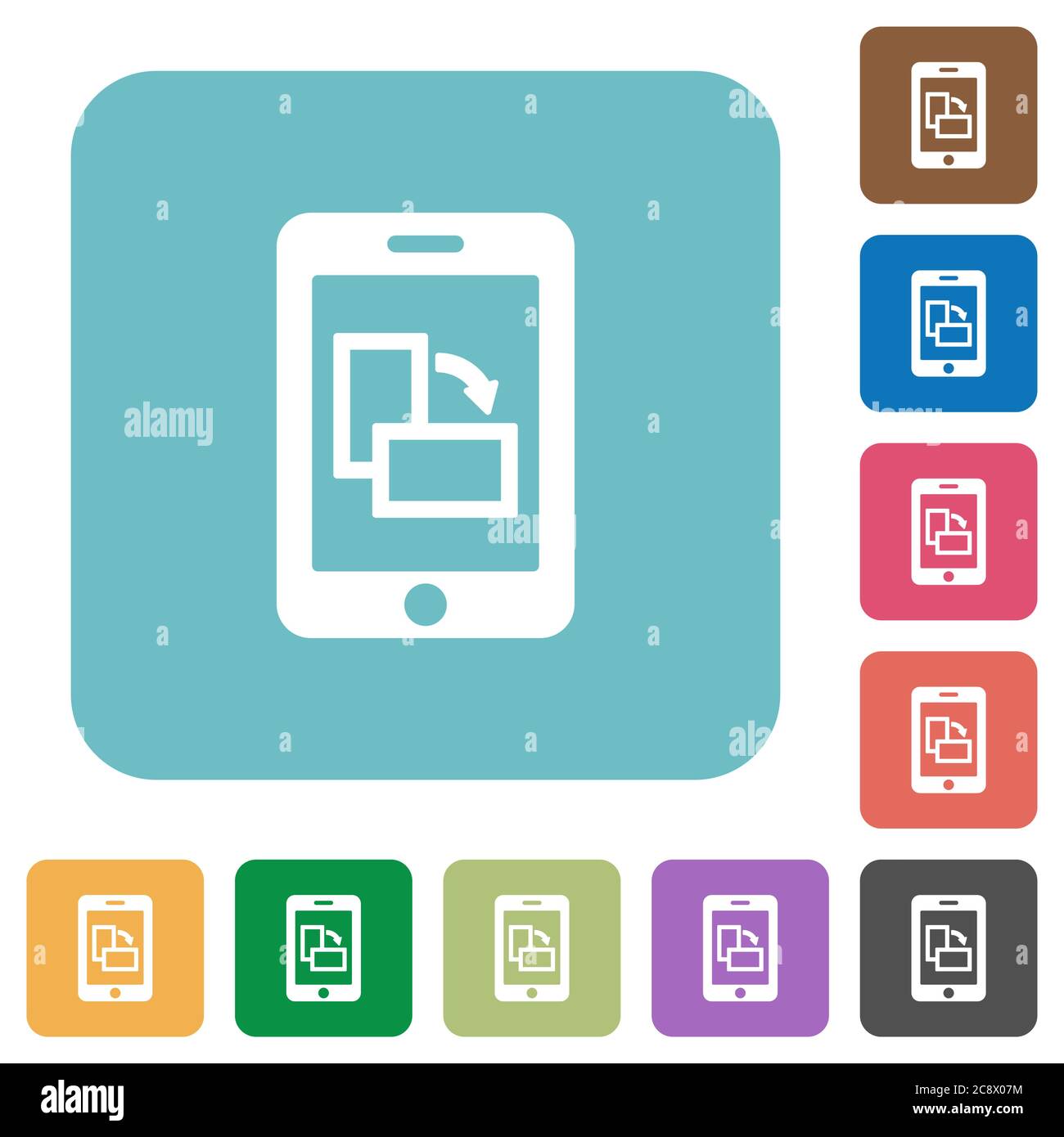 Flat change mobile orientation icons on rounded square color ...