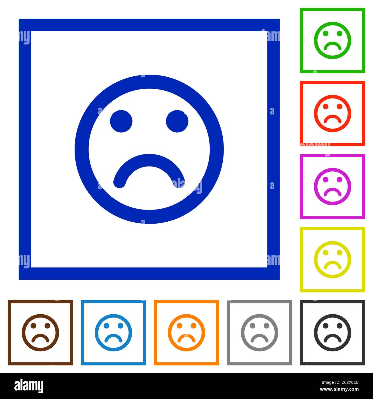 Set of color square framed Sad emoticon flat icons Stock Vector Image ...