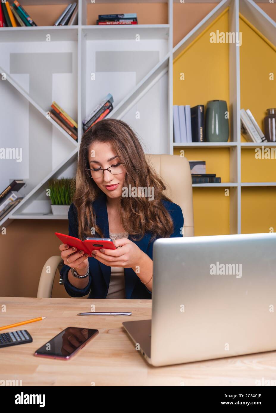 serious business lady is thinking about solving a business problem ...