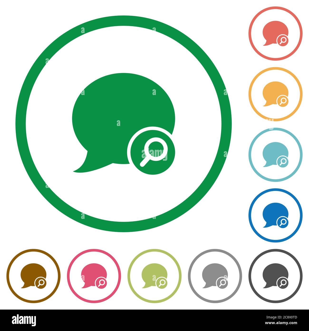 Set of find blog comment color round outlined flat icons on white ...