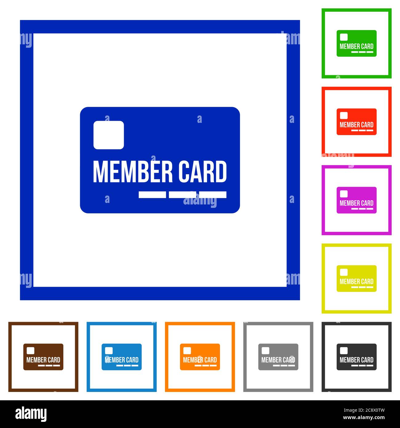 Set of color square framed member card flat icons Stock Vector Image ...