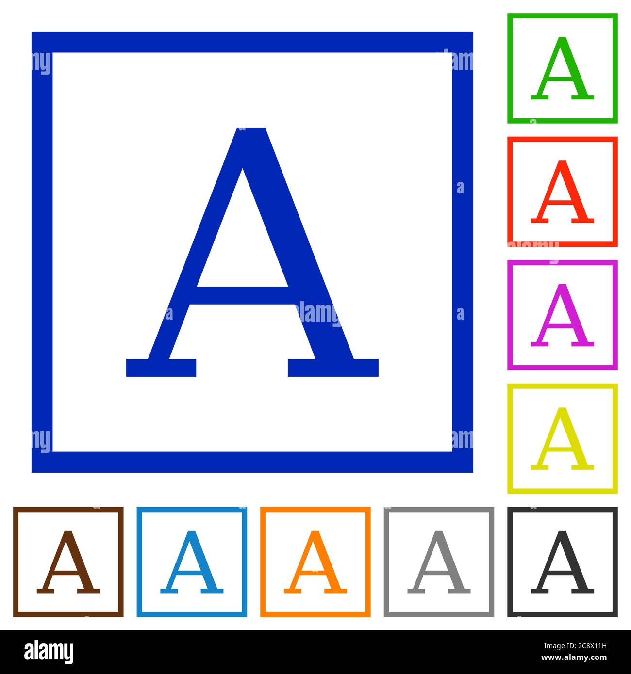Set of color square framed font flat icons Stock Vector Image & Art - Alamy