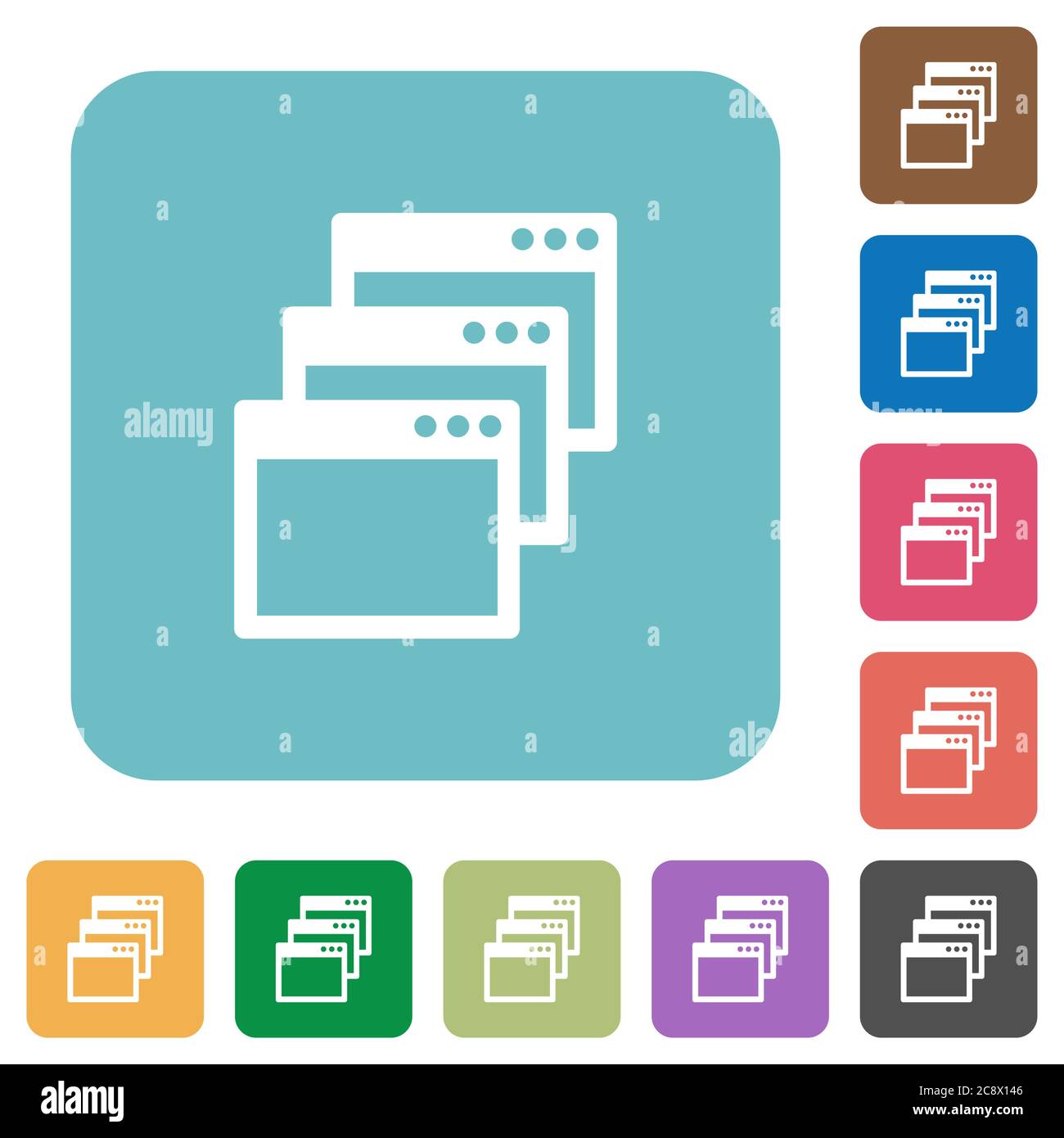 Flat Cascade window view mode icons on rounded square color backgrounds ...