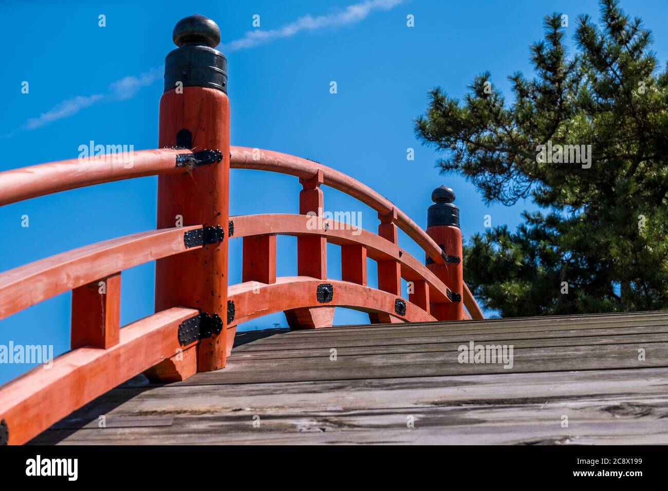 Red vintage fence on a bridge in Japan Stock Photo - Alamy