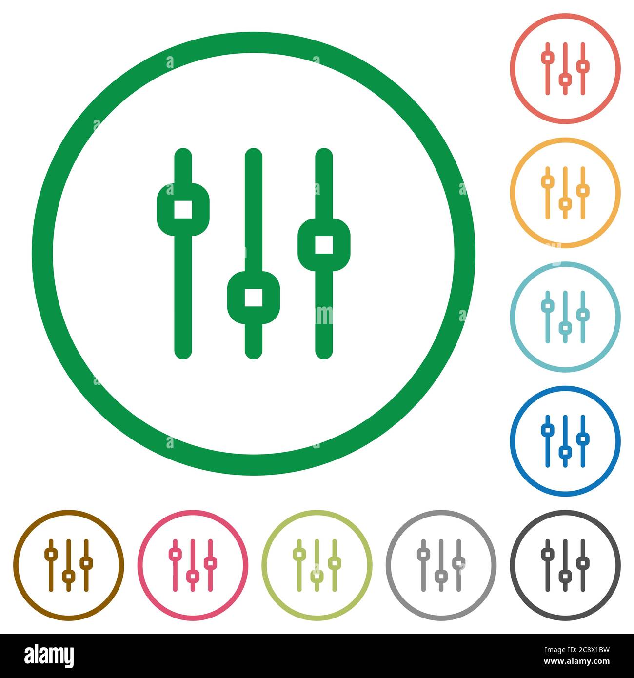 Set of vertical adjustment color round outlined flat icons on white background Stock Vector ...