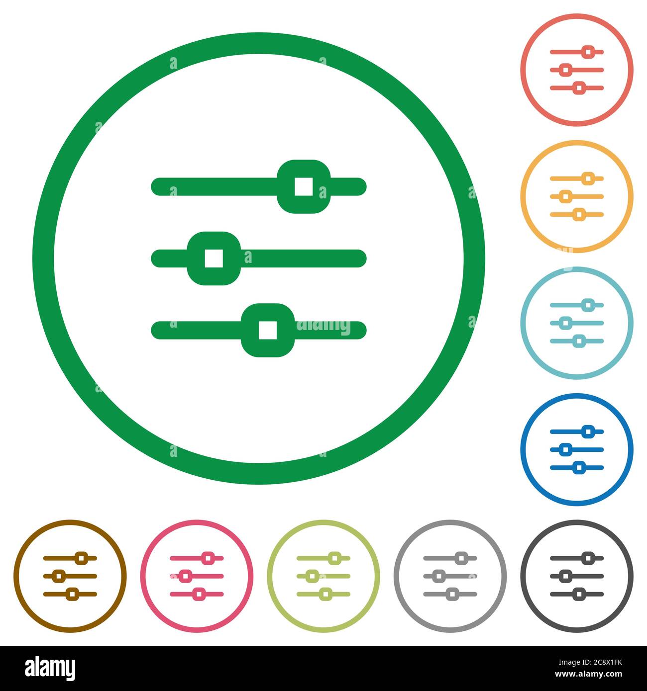 Set of horizontal adjustment color round outlined flat icons on white background Stock Vector ...