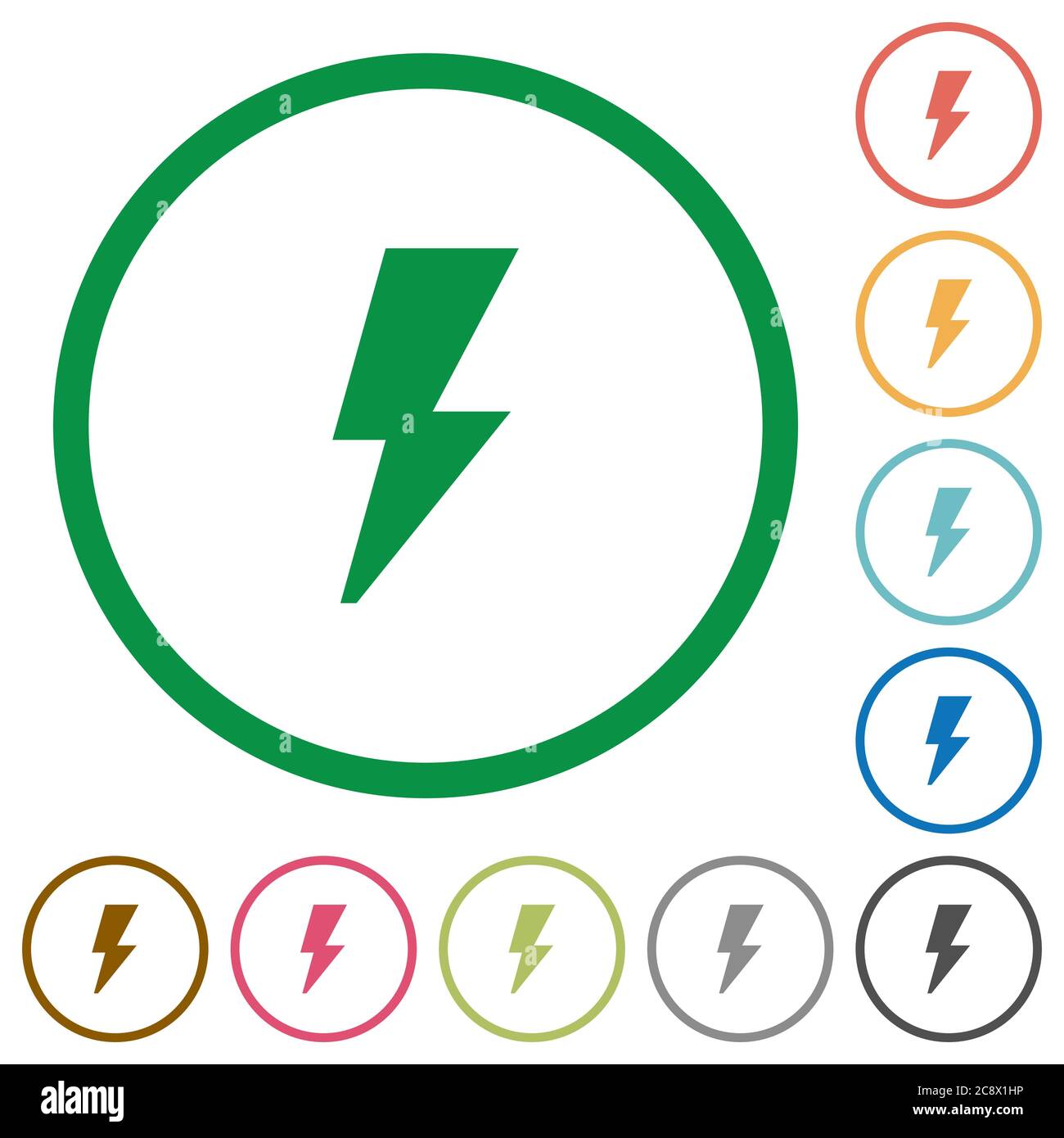 Set of flash color round outlined flat icons on white background Stock ...
