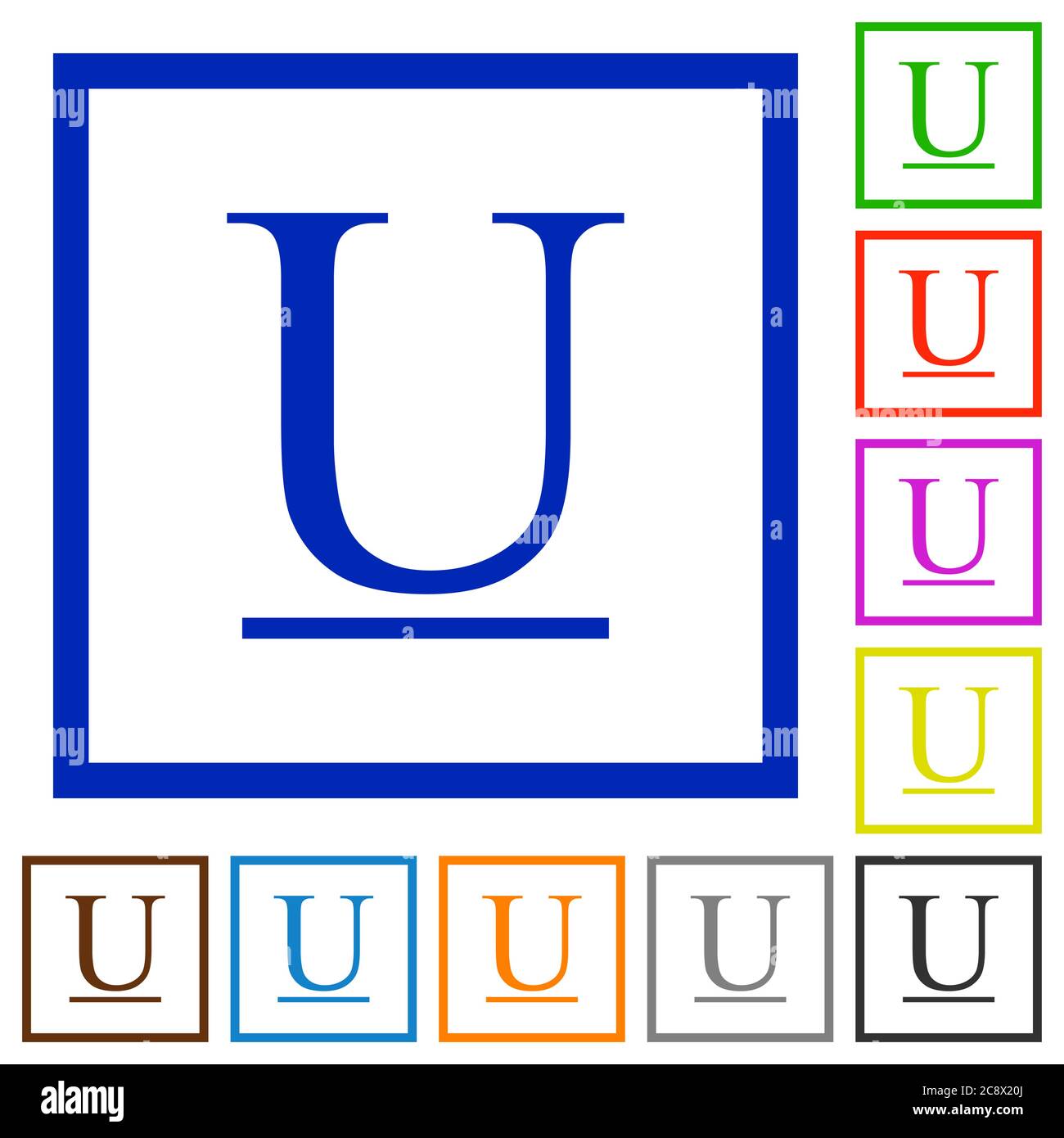 Set of color square framed Underlined font type flat icons Stock Vector ...