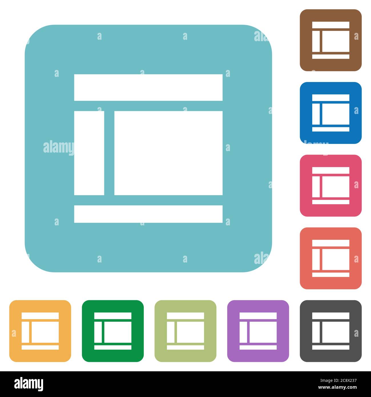 Flat Two columned web layout icons on rounded square color backgrounds ...