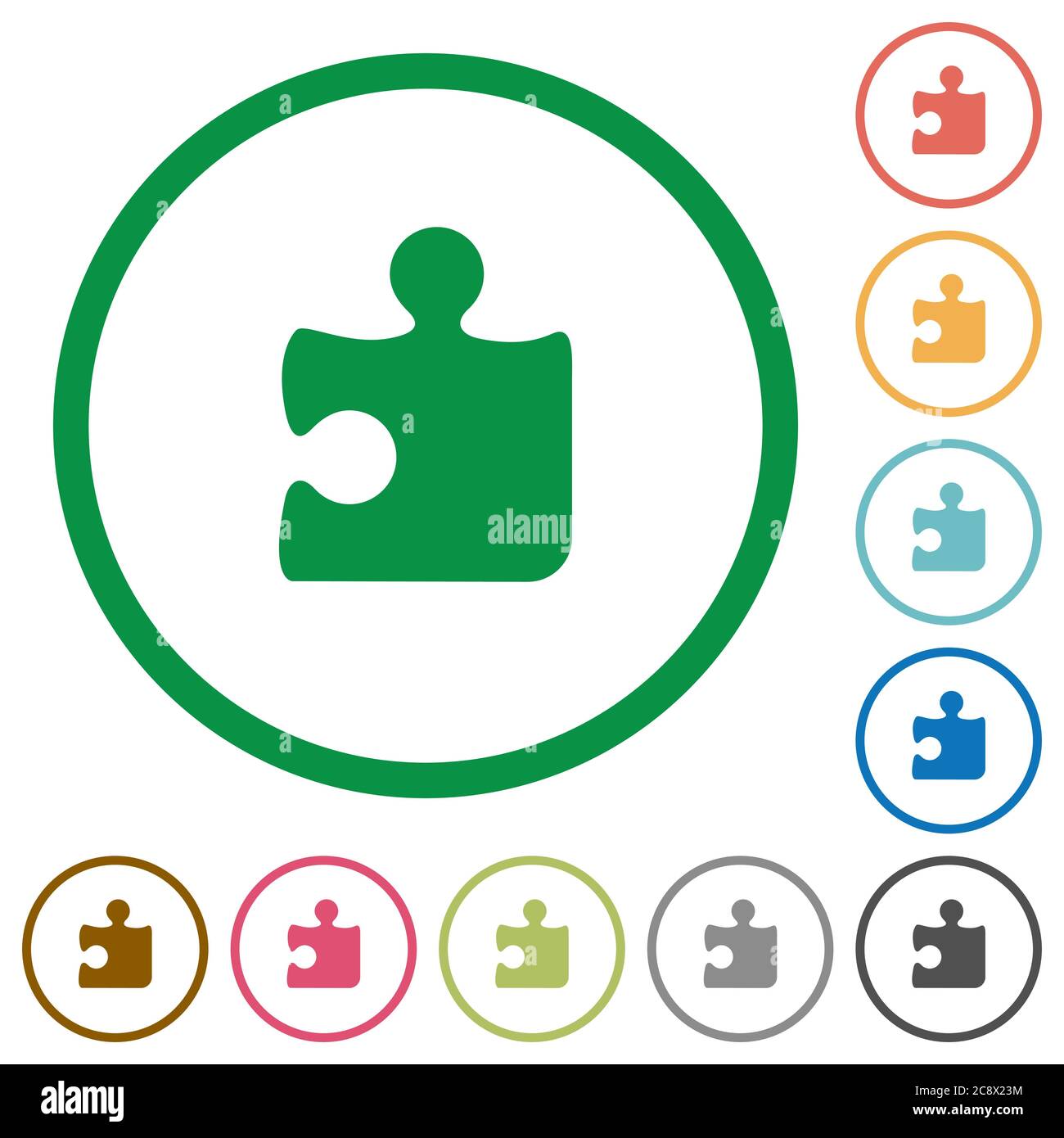 Set of puzzle color round outlined flat icons on white background Stock ...