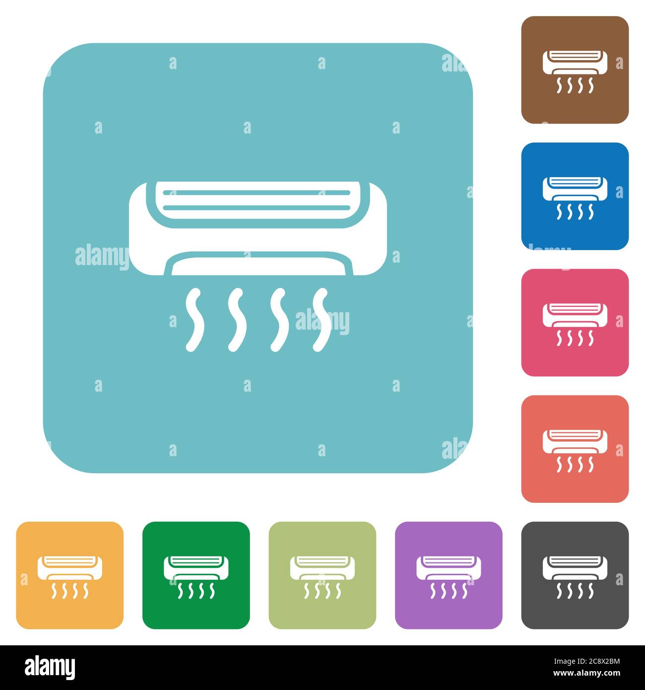 Flat air conditioner icons on rounded square color backgrounds Stock ...