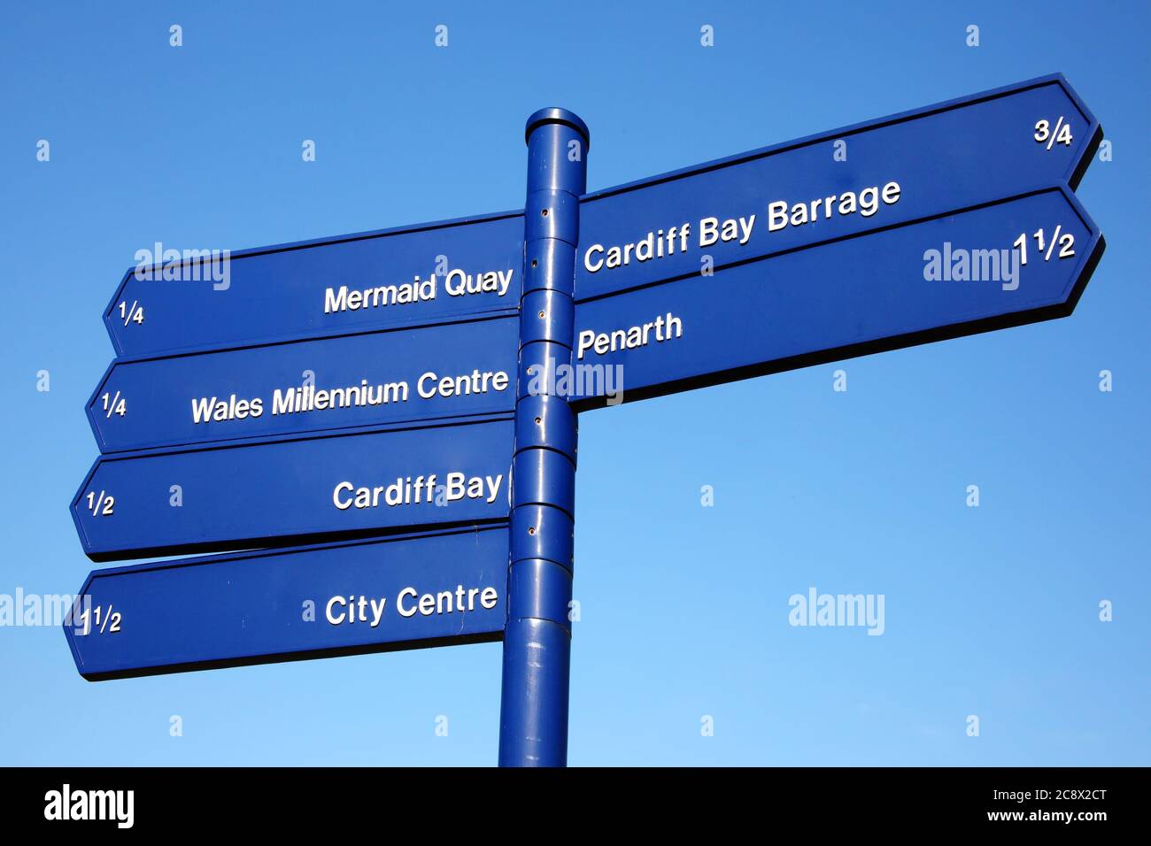 Cardiff Bay Wales street signpost giving directions of some of the most ...