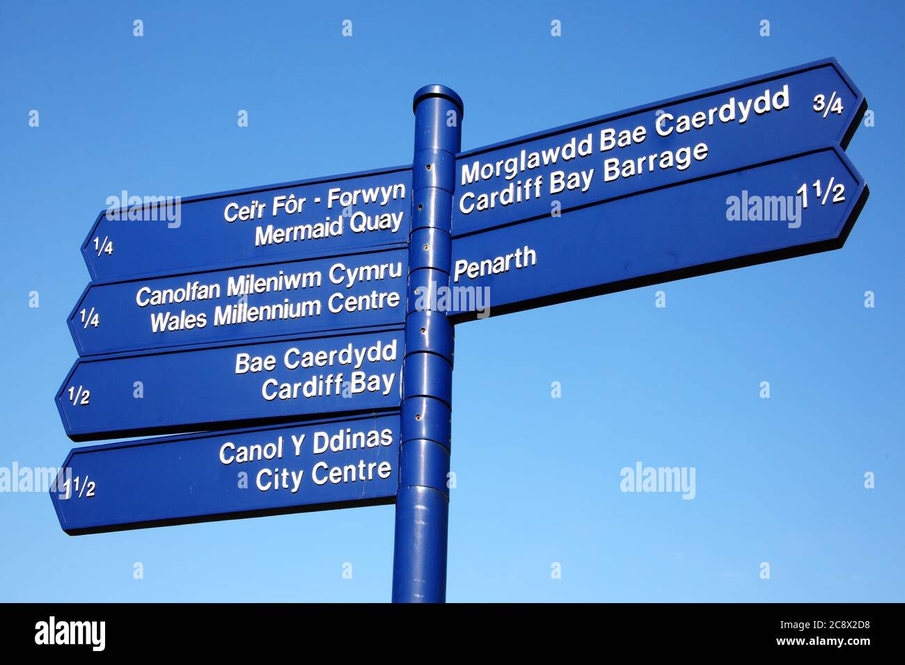 Cardiff Bay Wales street signpost giving directions of some of the most ...