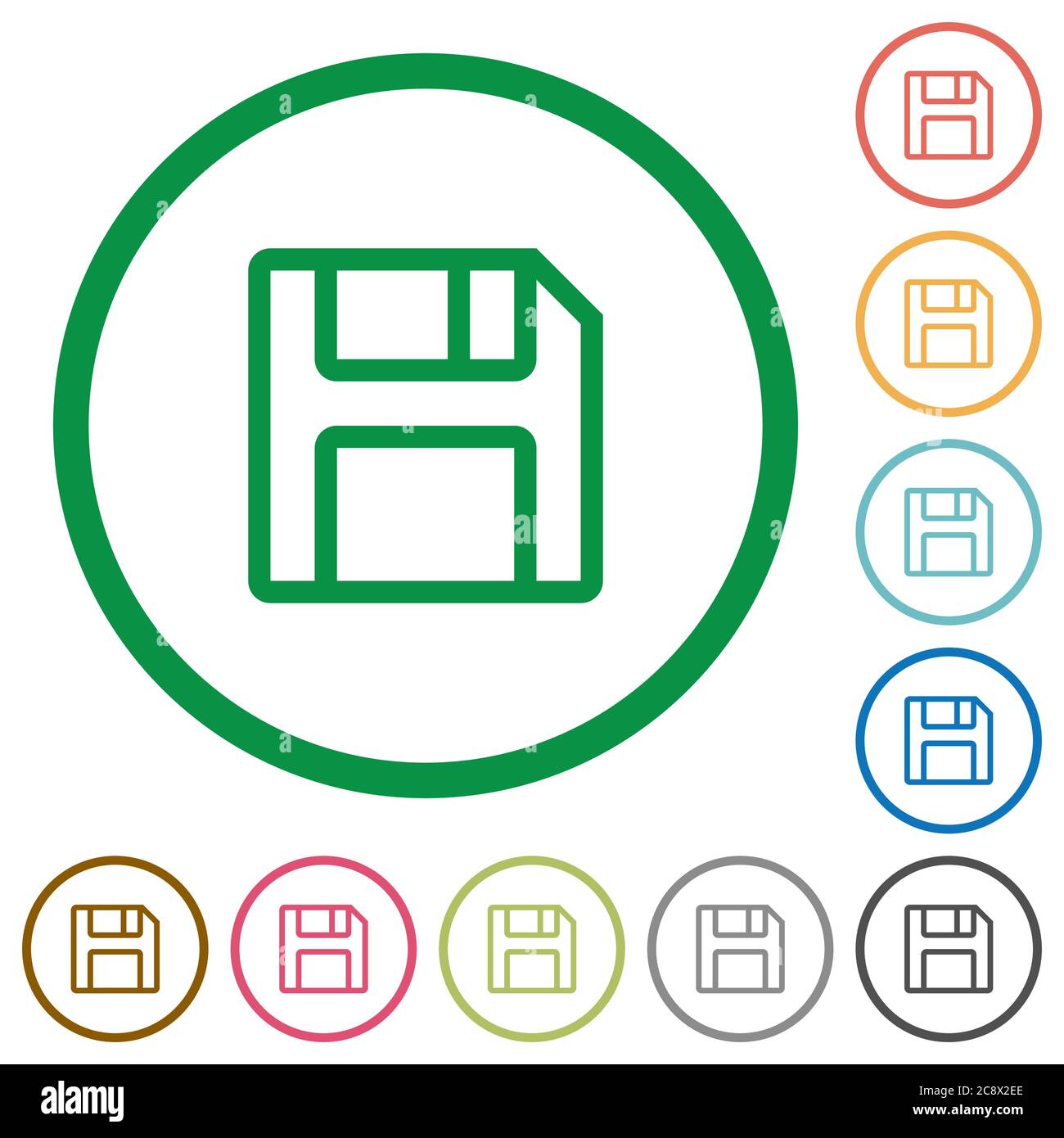 Set of save color round outlined flat icons on white background Stock ...
