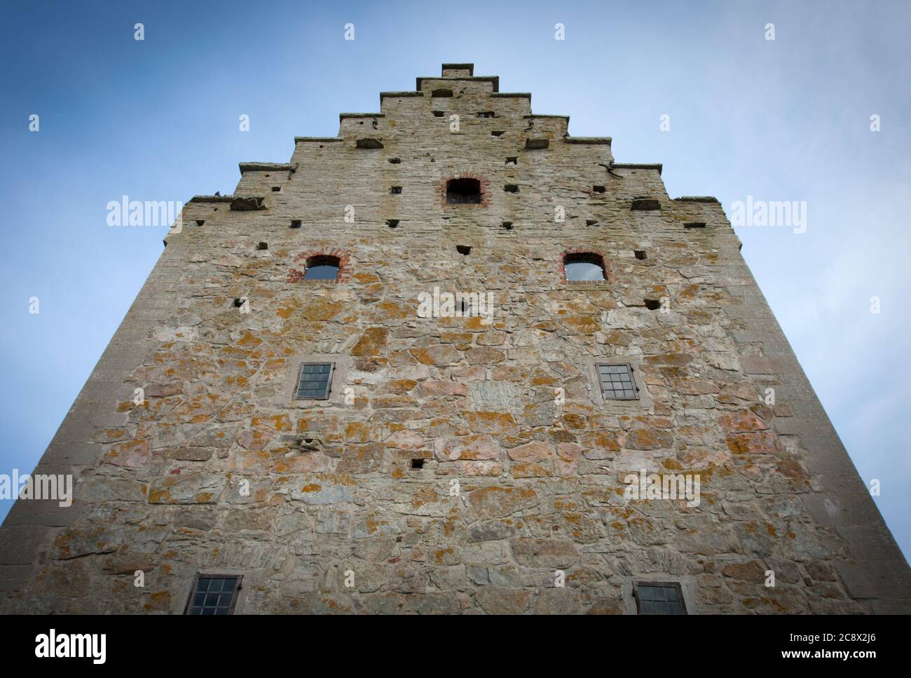 Part of the thick, two m. stone walls, Glimmingehus Castle. Windows ...
