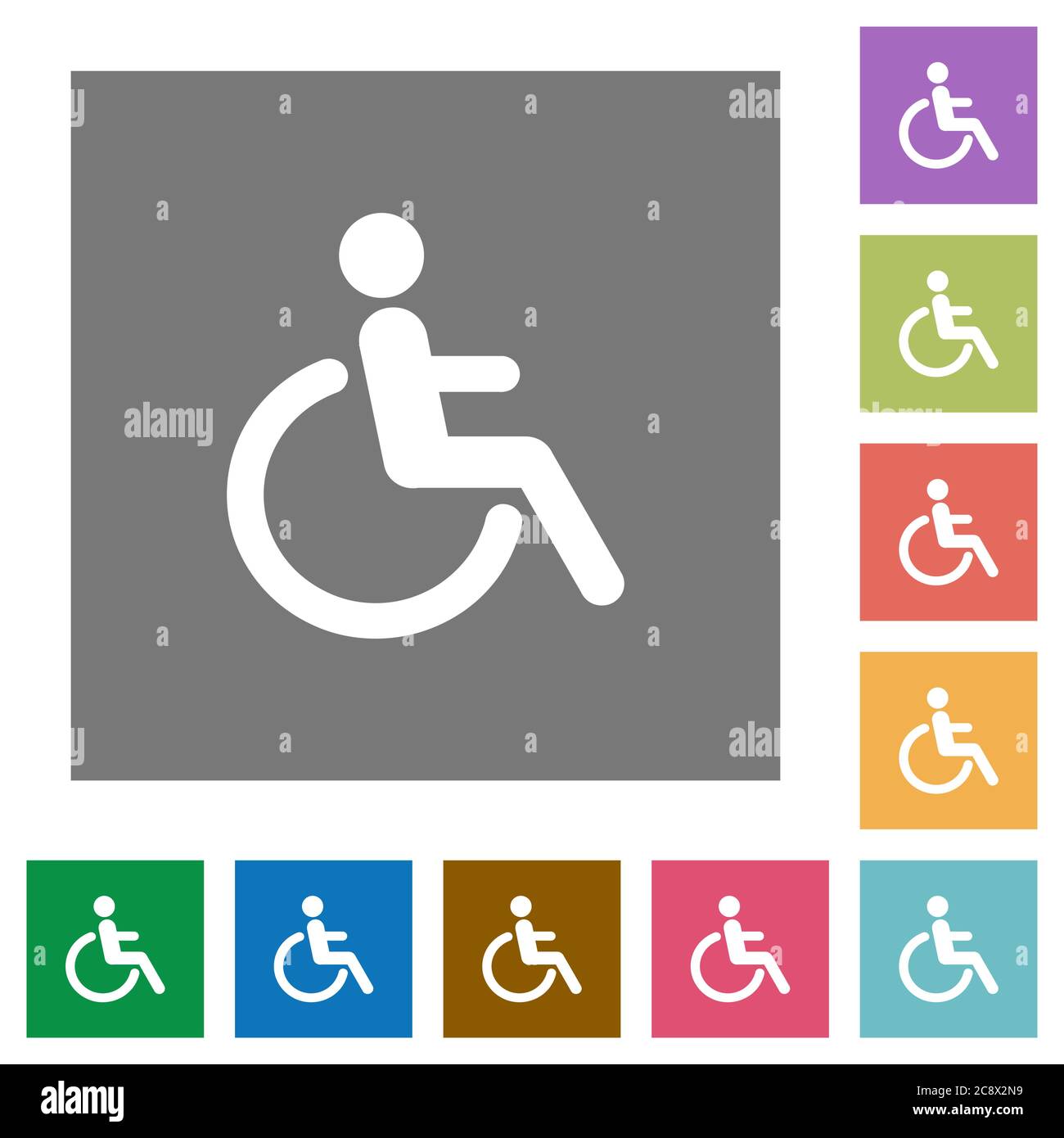 Disability flat icon set on color square background Stock Vector Image ...