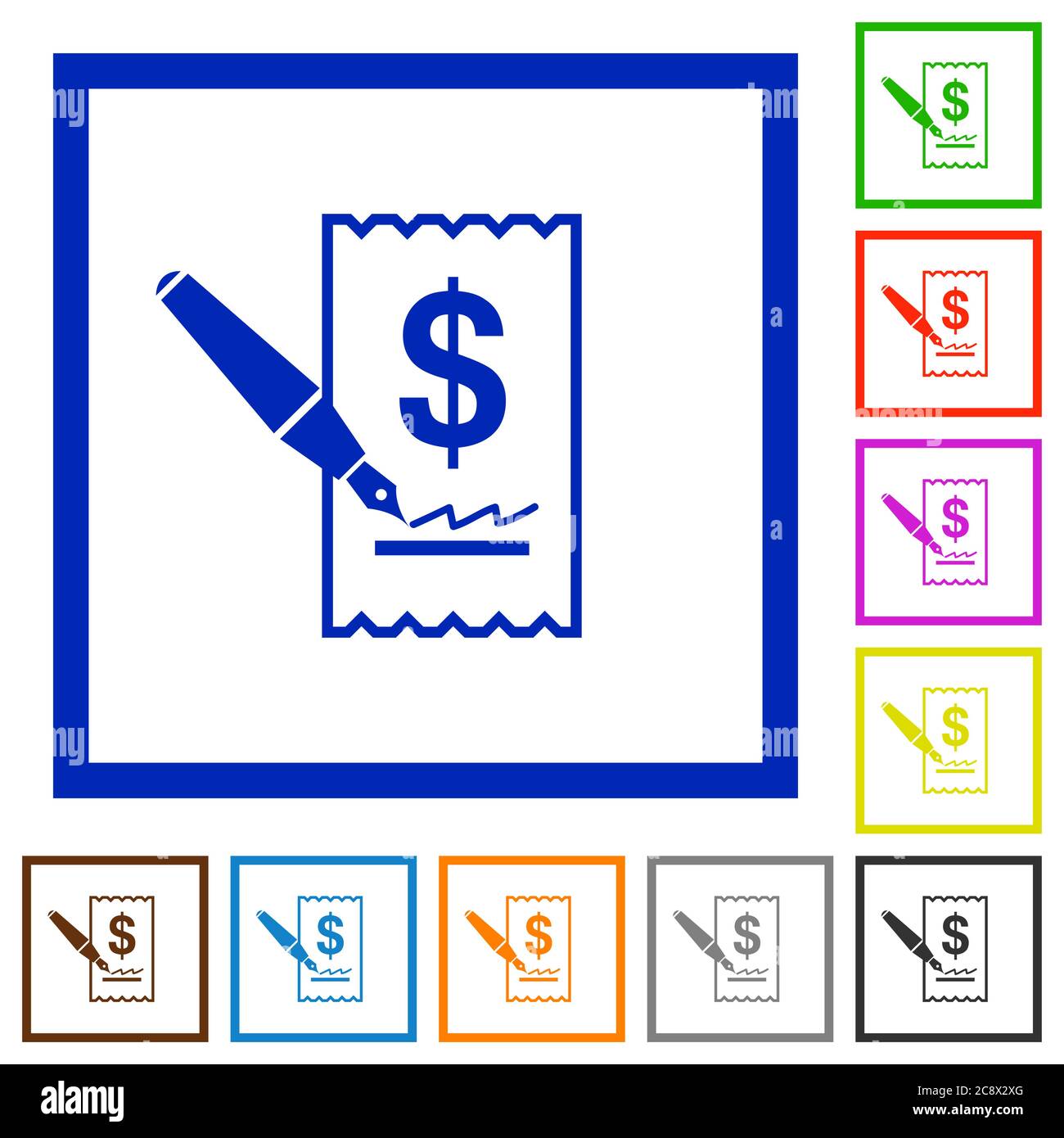 Set of color square framed cheque signing flat icons Stock Vector Image ...