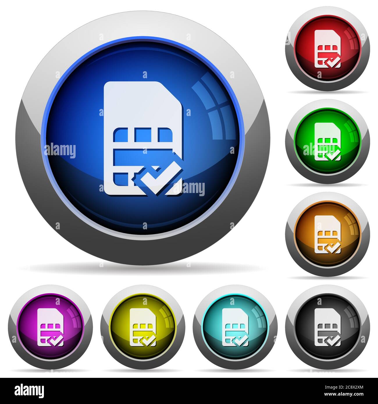 Set of round glossy SIM card accepted buttons. Arranged layer structure ...