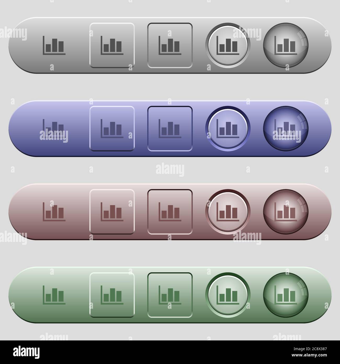 Statistics icons on rounded horizontal menu bars in different colors ...