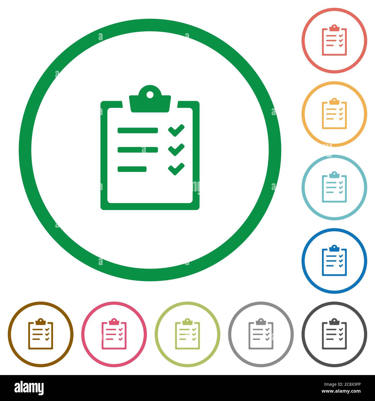 Set of task list color round outlined flat icons on white background ...