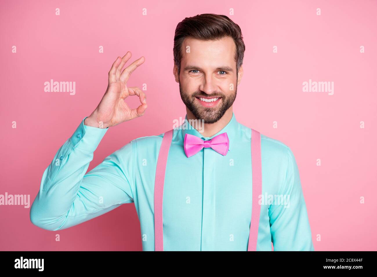 Close-up portrait of his he nice attractive handsome content ...