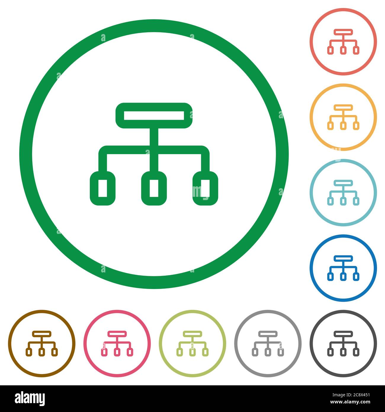 Set of connect color round outlined flat icons on white background ...