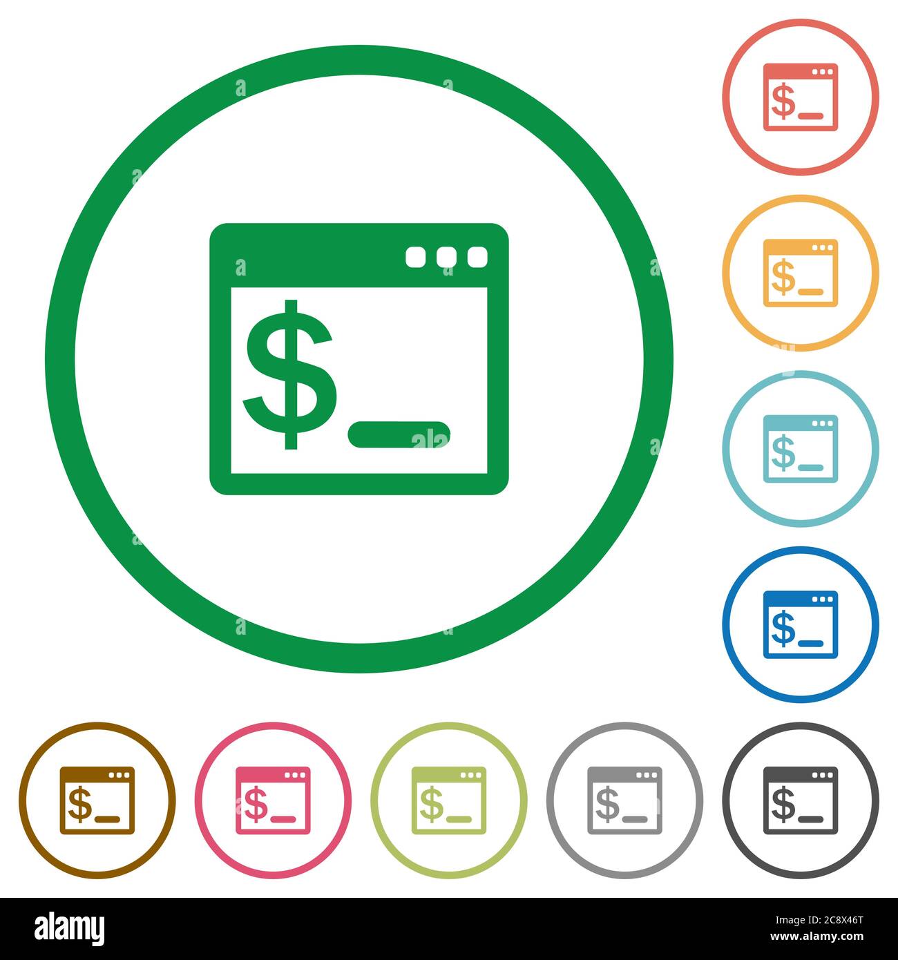 Set of OS command terminal color round outlined flat icons on white ...