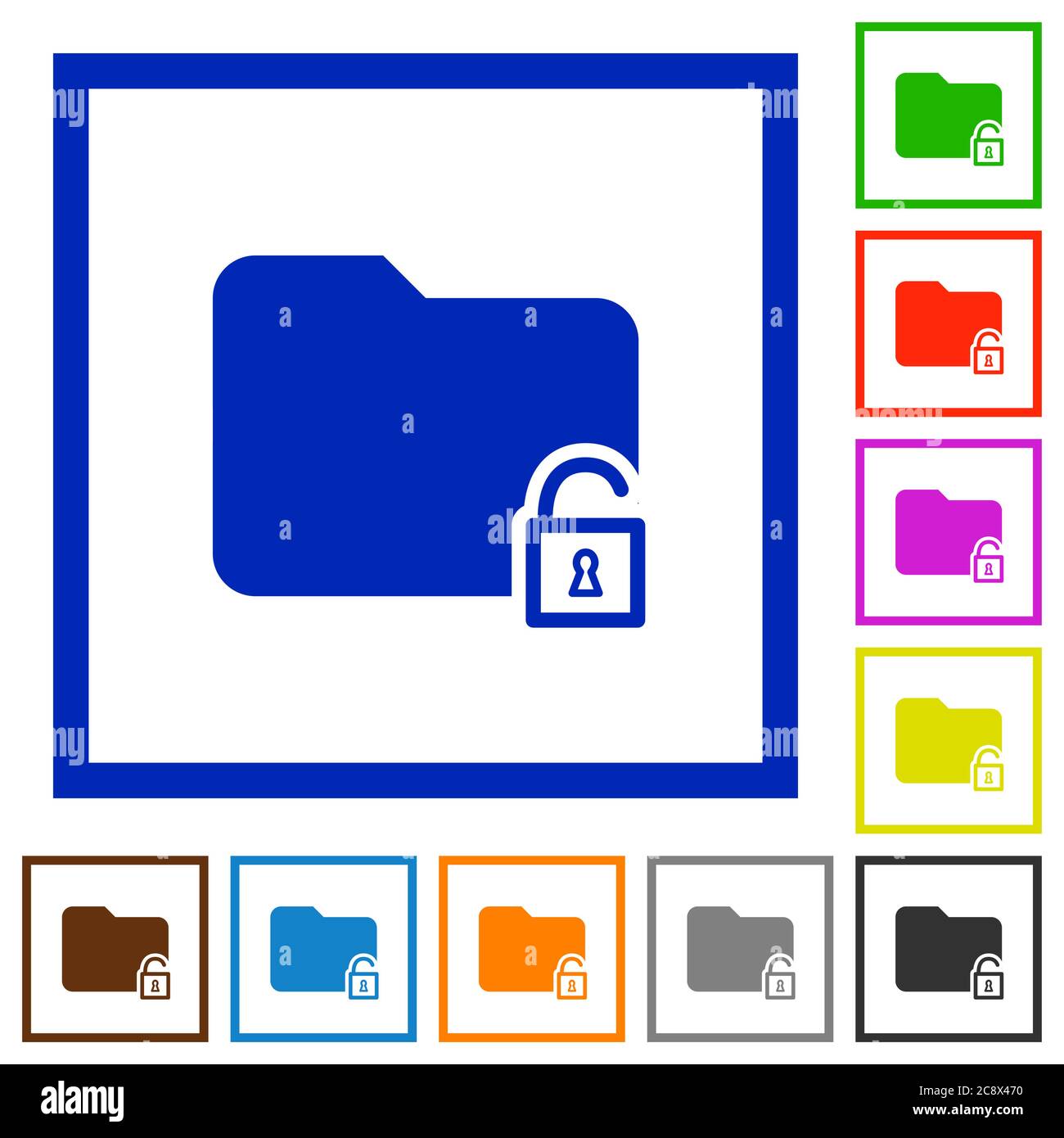 Set of color square framed unlock folder flat icons Stock Vector Image ...
