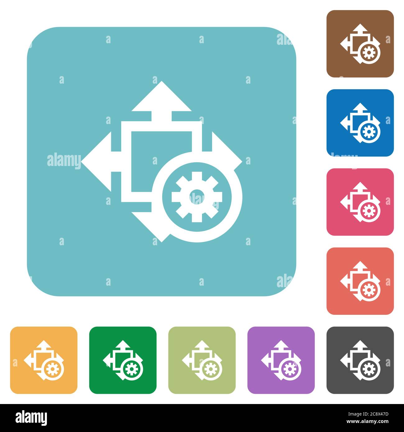 Flat size settings icons on rounded square color backgrounds Stock ...