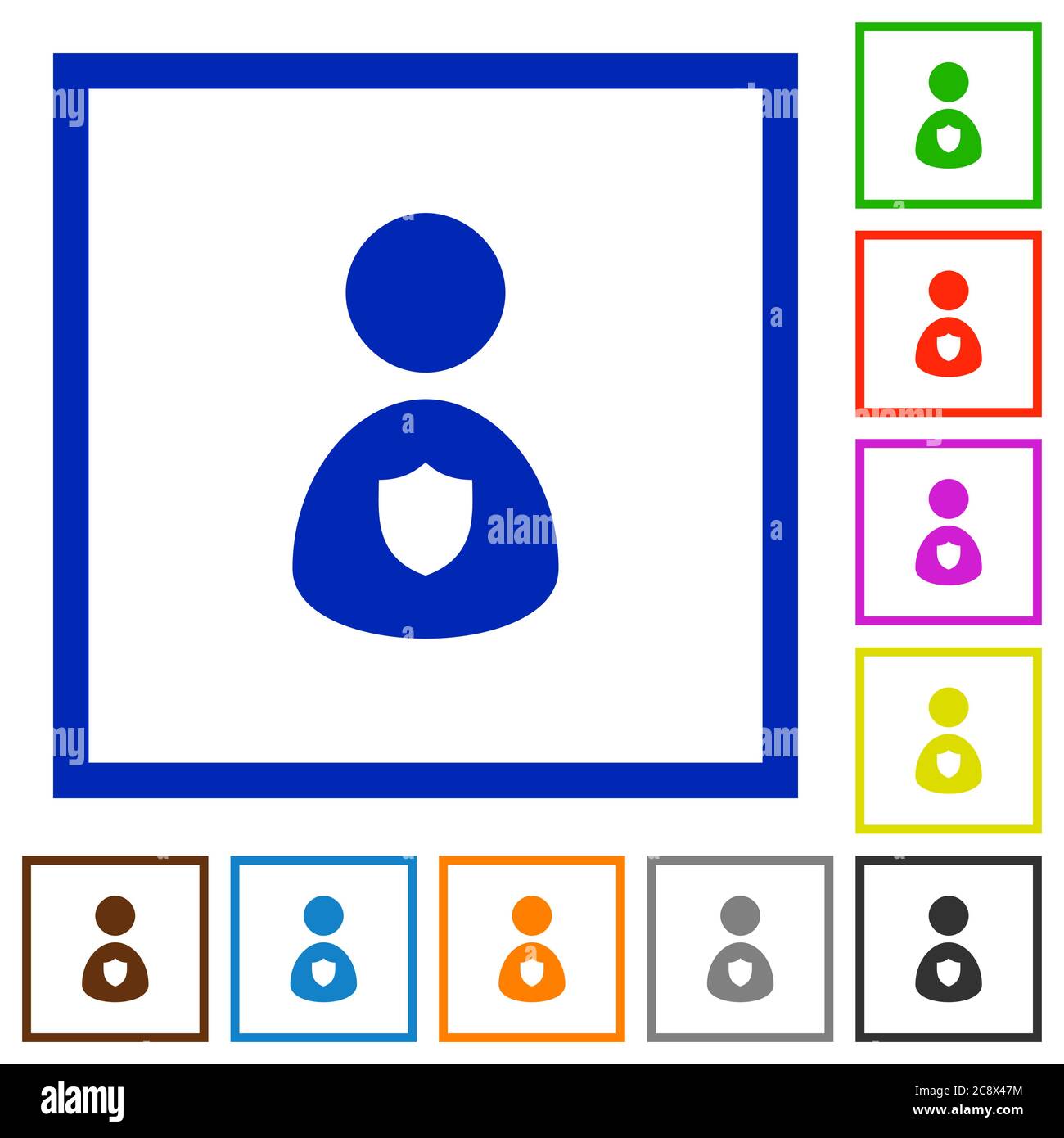 Set of color square framed security guard flat icons Stock Vector Image ...