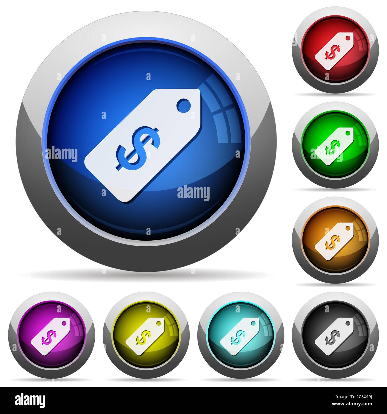 Set of round glossy Dollar price label buttons. Arranged layer ...