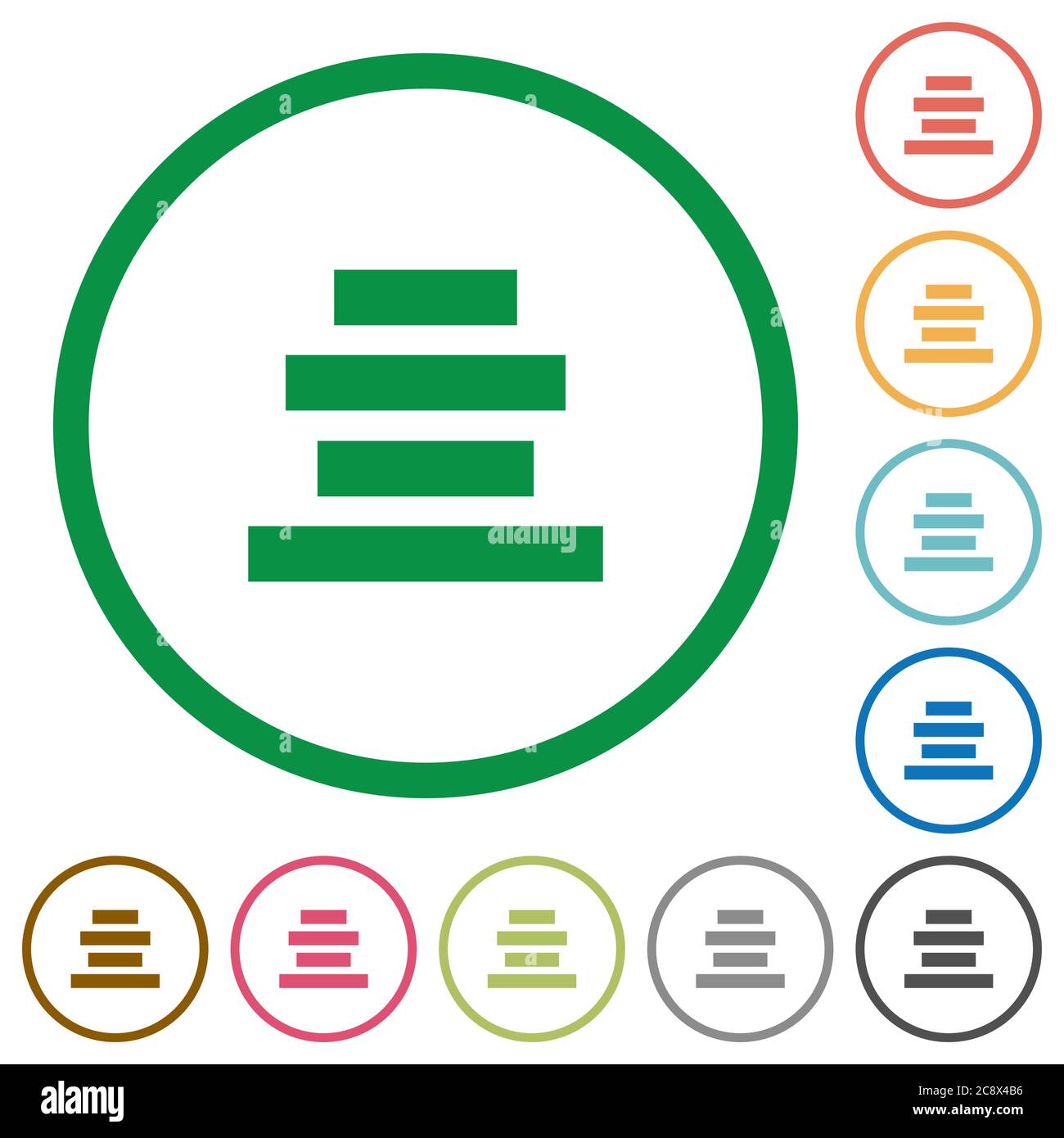 Set of text align center color round outlined flat icons on white ...