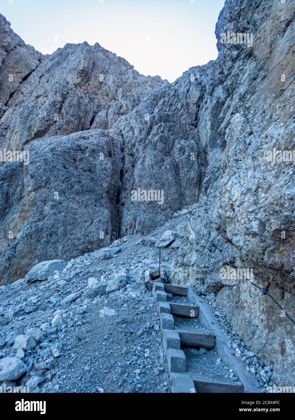 Climbing Rotwand via ferrata near Sexten in the Dolomites, South Tyrol ...