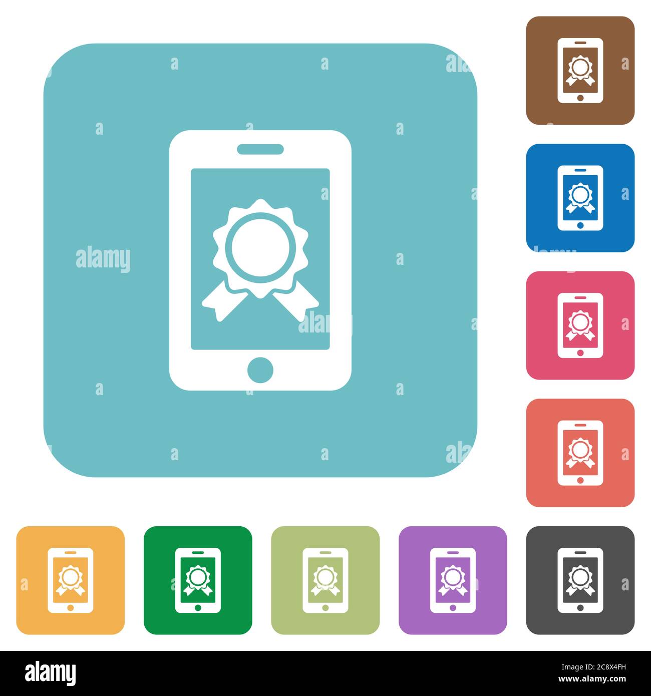 Flat smartphone certification icons on rounded square color backgrounds ...