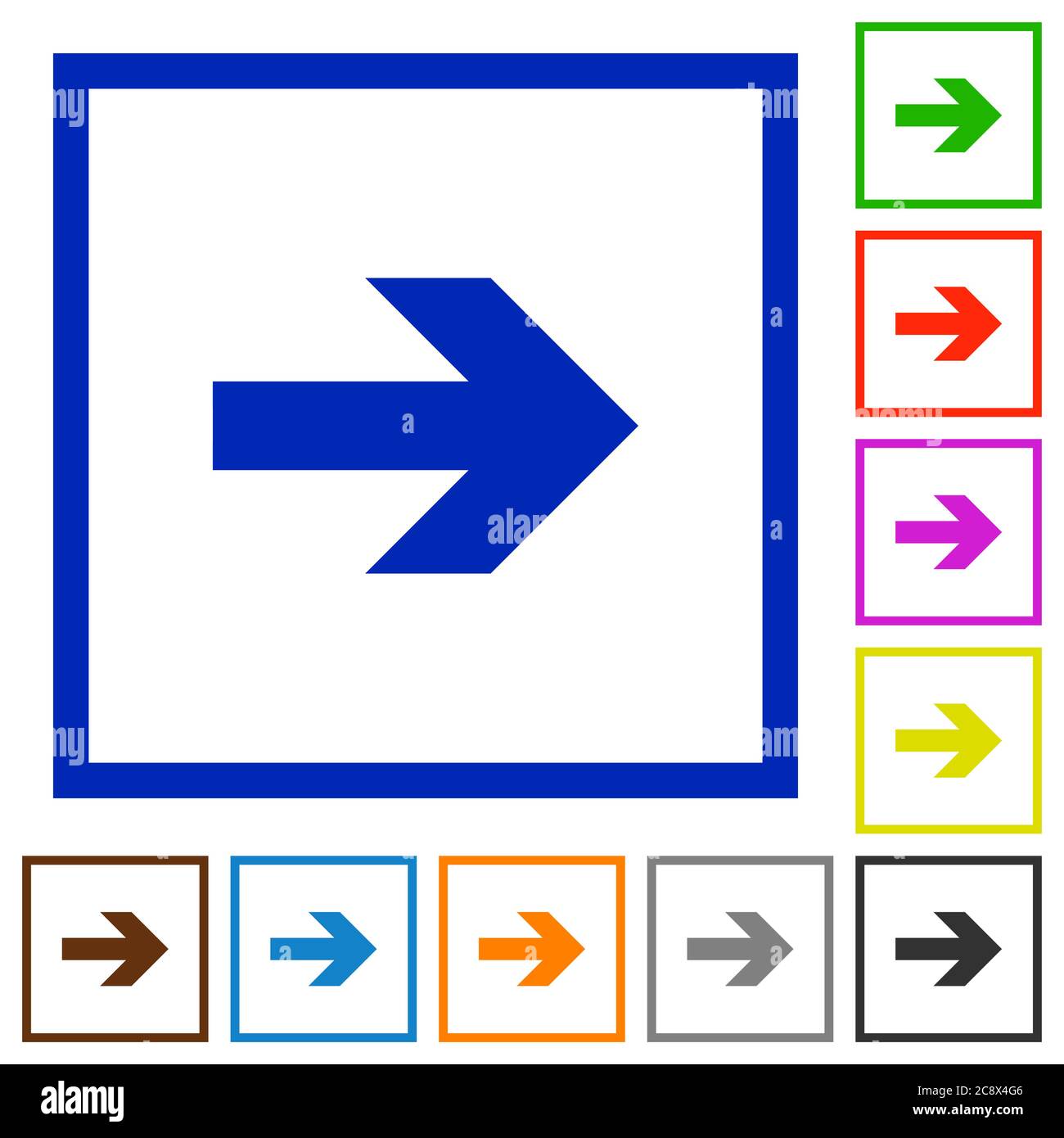 Set of color square framed right arrow flat icons Stock Vector Image ...