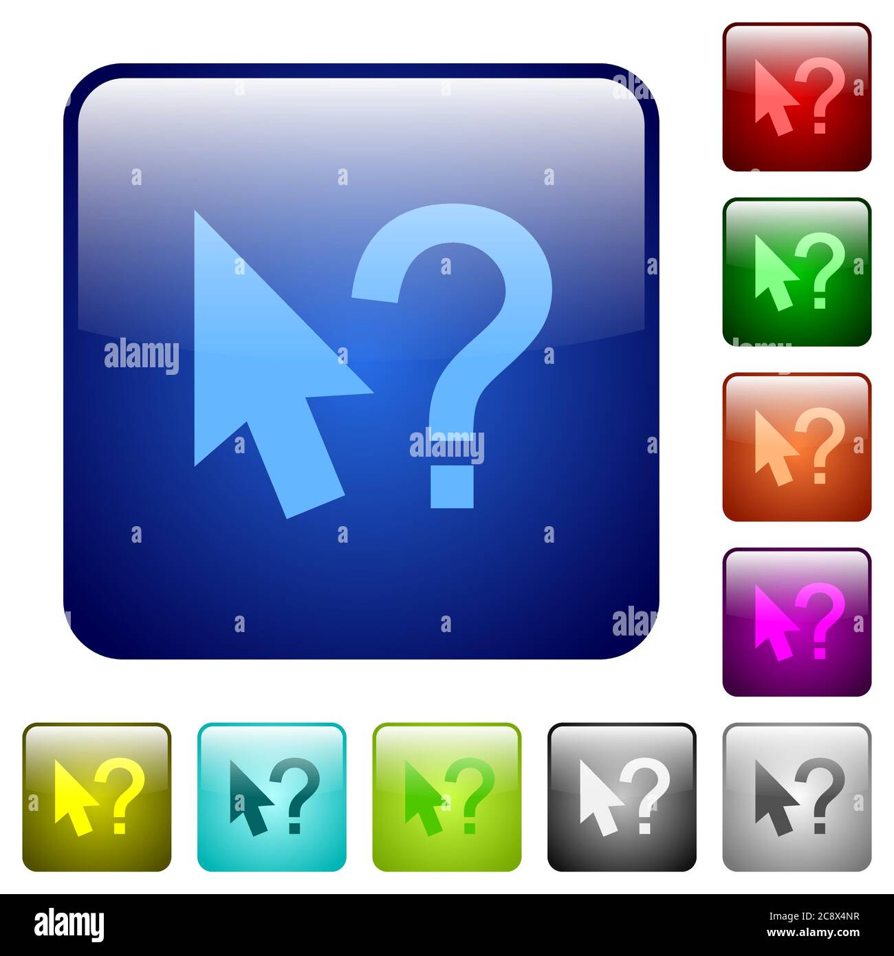 Set of help cursor color glass rounded square buttons Stock Vector ...
