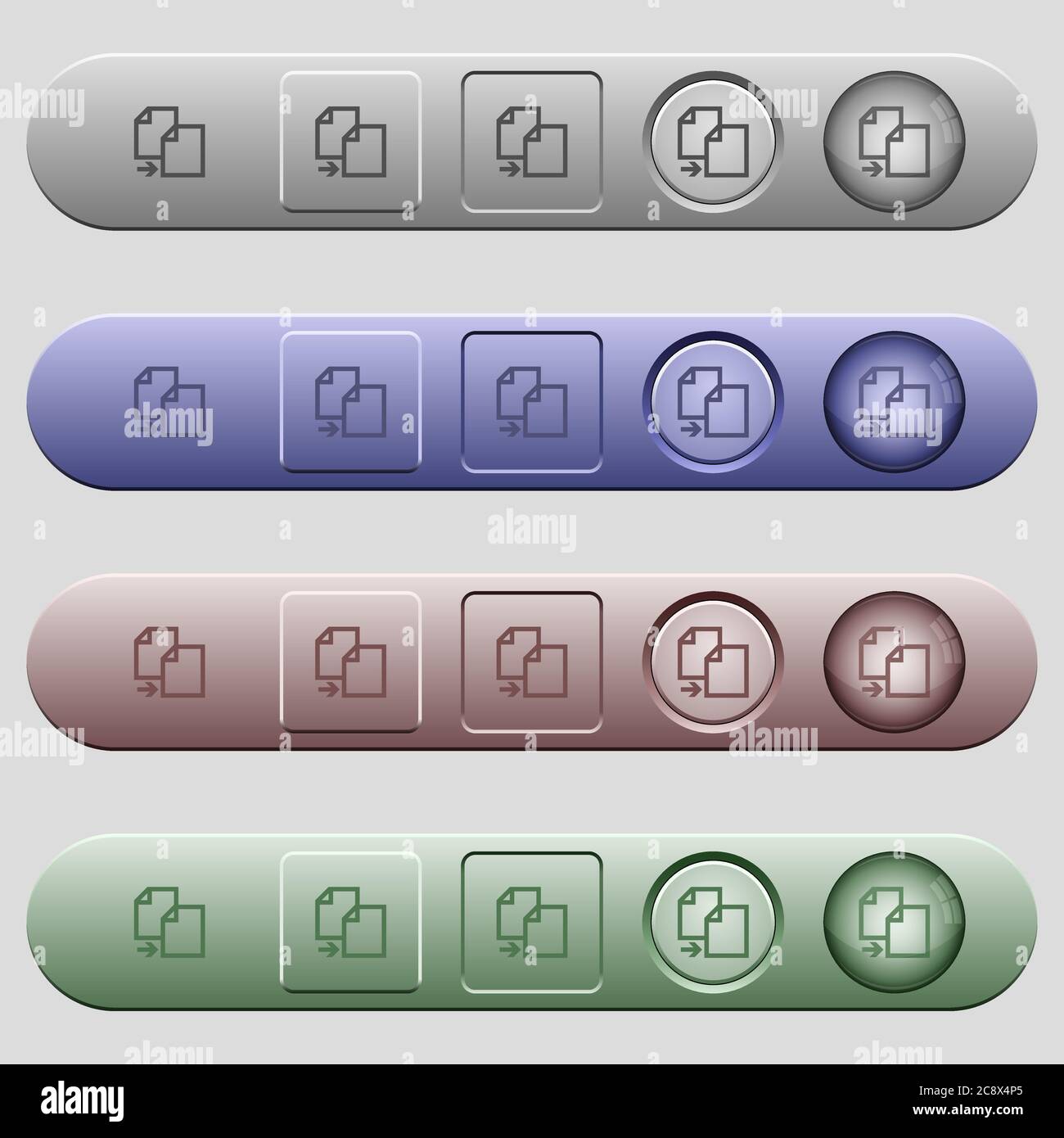 Copy item icons on rounded horizontal menu bars in different colors and button styles Stock ...
