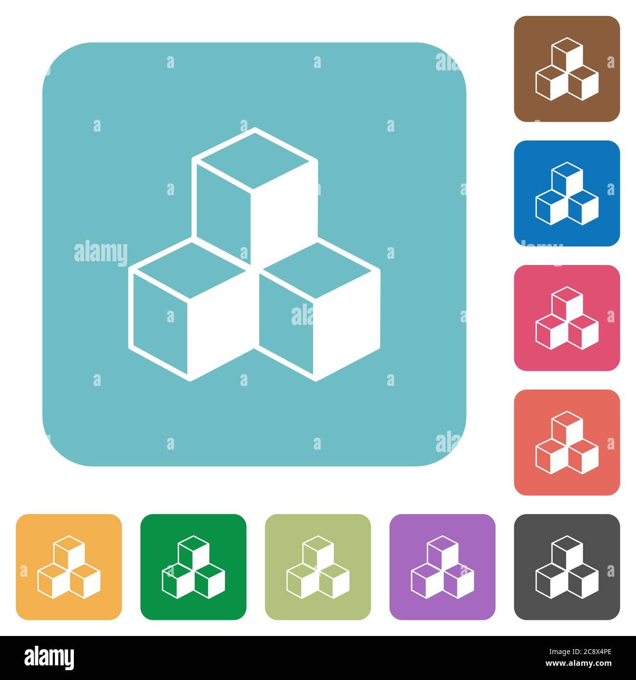 Flat cubes icons on rounded square color backgrounds Stock Vector Image ...