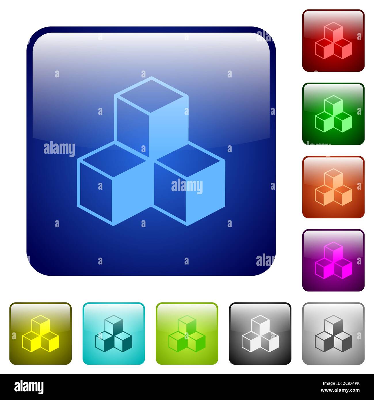 Set of cubes color glass rounded square buttons Stock Vector Image & Art - Alamy