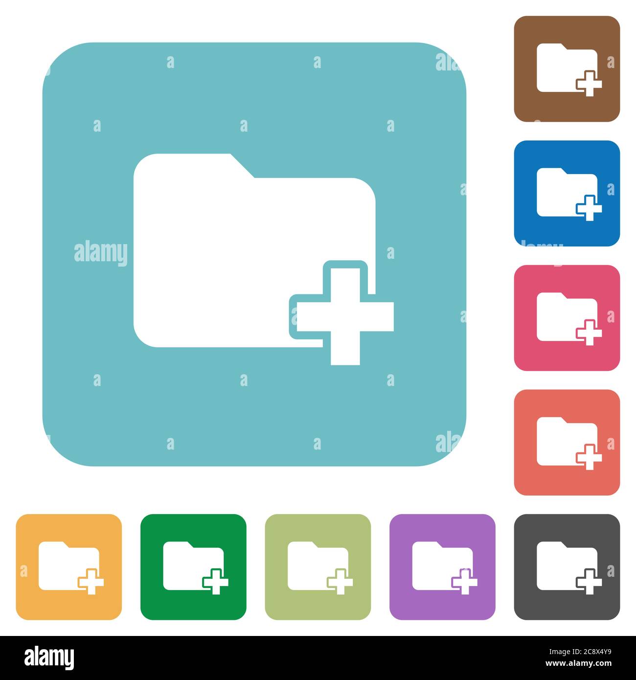 Flat add new folder icons on rounded square color backgrounds Stock ...