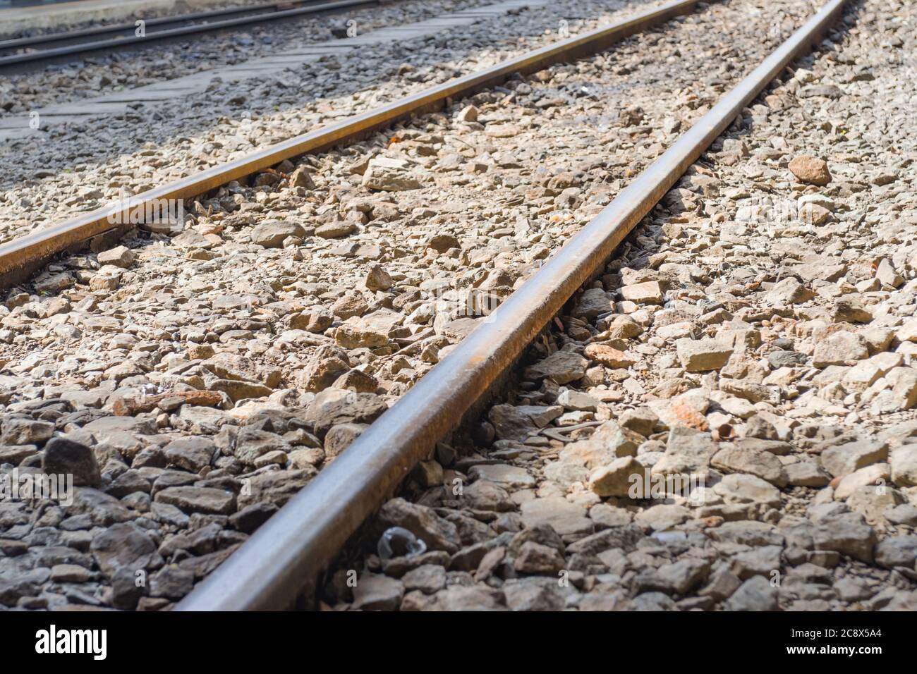 Iron rusty Railway tracks railroad for Trains Stock Photo - Alamy