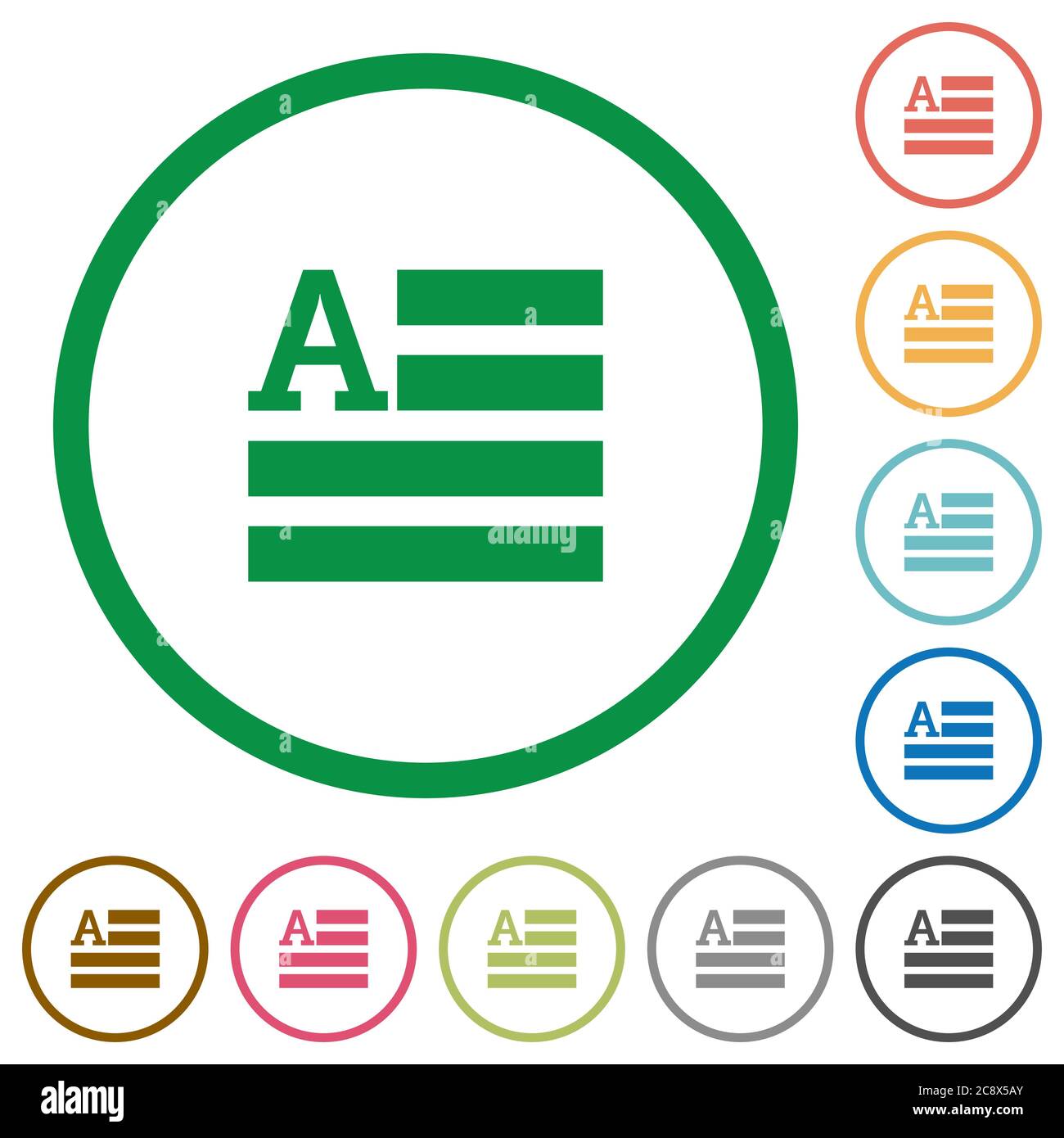 Set of Text initial color round outlined flat icons on white background ...