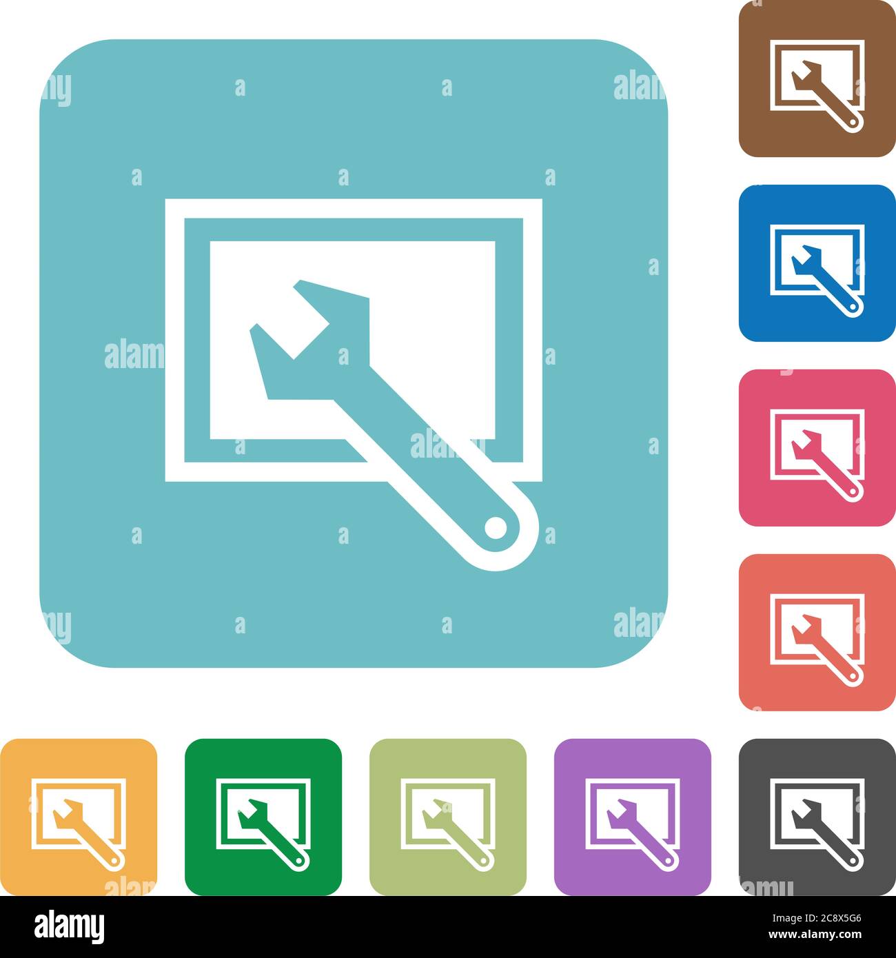 Flat screen settings icons on rounded square color backgrounds Stock ...