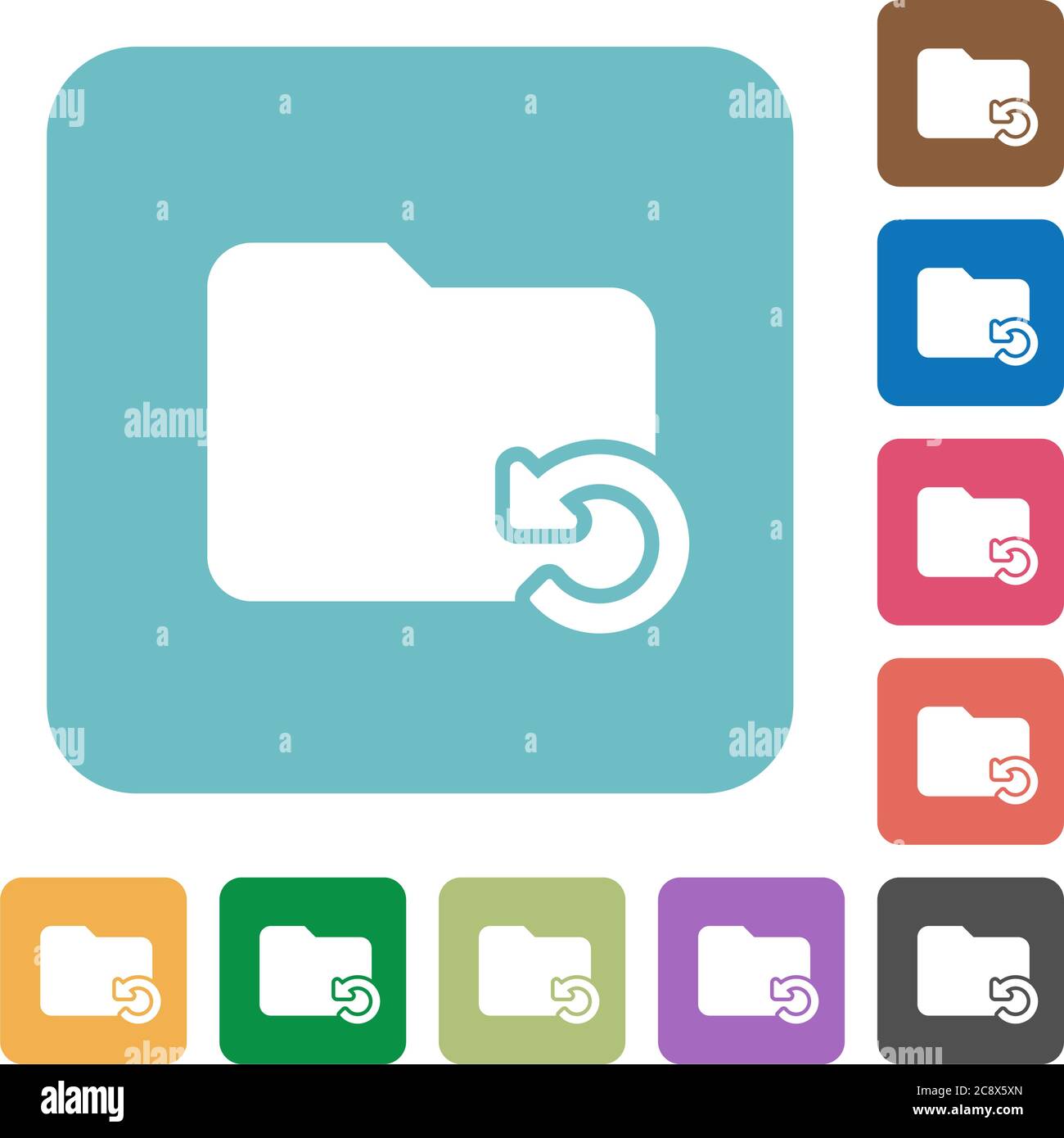 Flat undo folder operation icons on rounded square color backgrounds ...