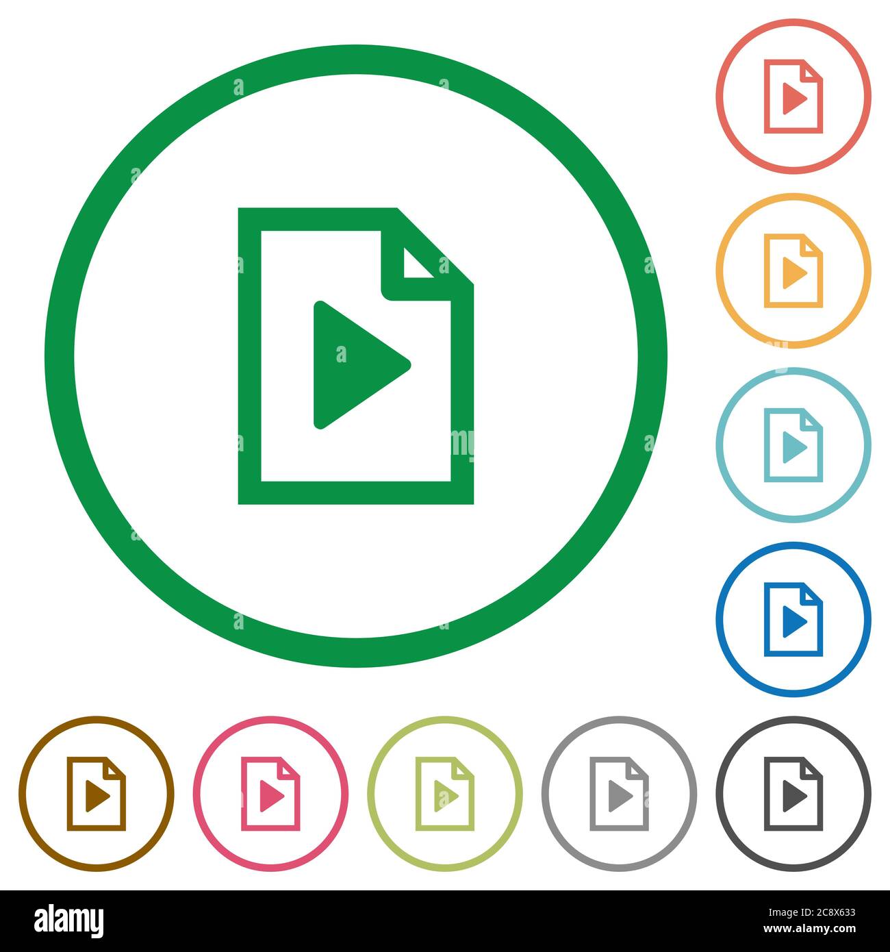 Set of playlist color round outlined flat icons on white background ...