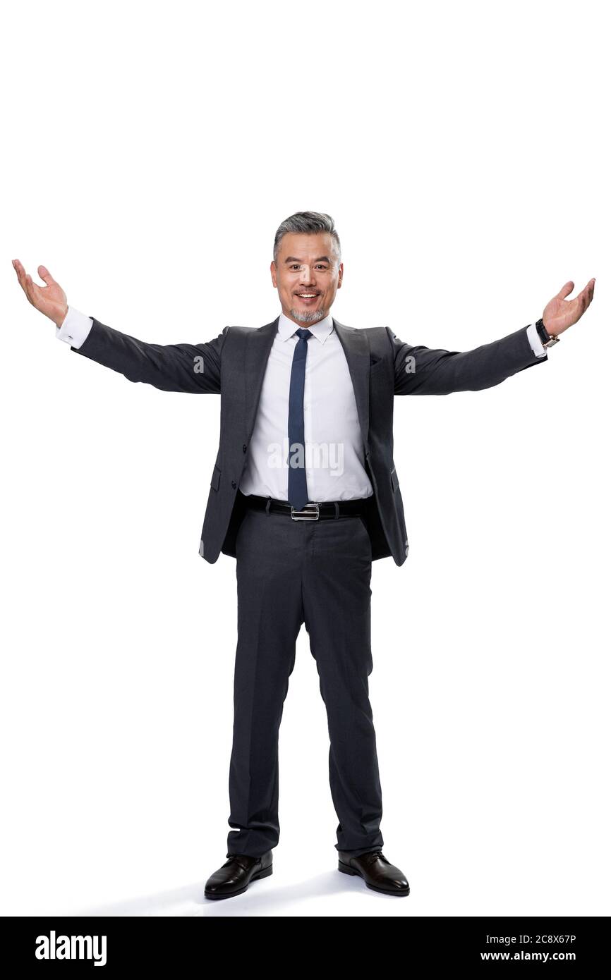Confident business middle-aged and old man with open arms Stock Photo ...