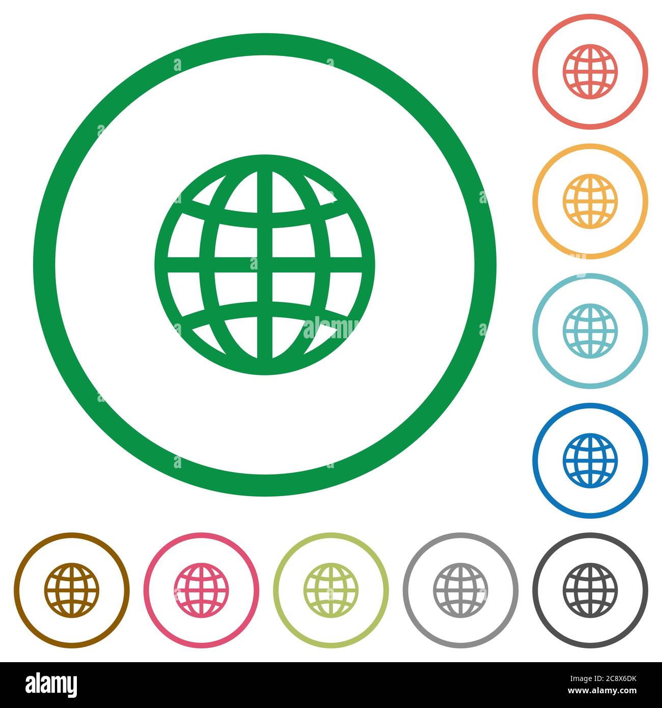 Set of globe color round outlined flat icons on white background Stock Vector Image & Art - Alamy